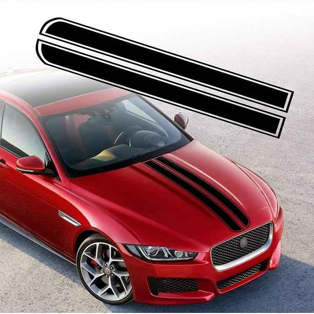 SHAR 2 Pieces 130cm x 11cm (Black)Car Hood Stripe Sticker Auto Racing ...