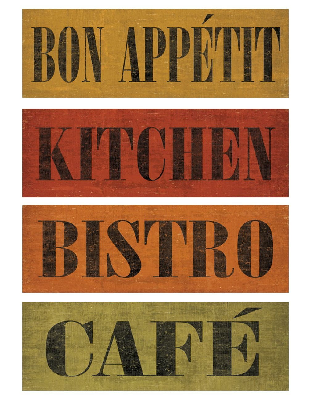 Colorful Kitchen Signs...Bon Appetit, Kitchen, Bistro, Cafe; Four ...
