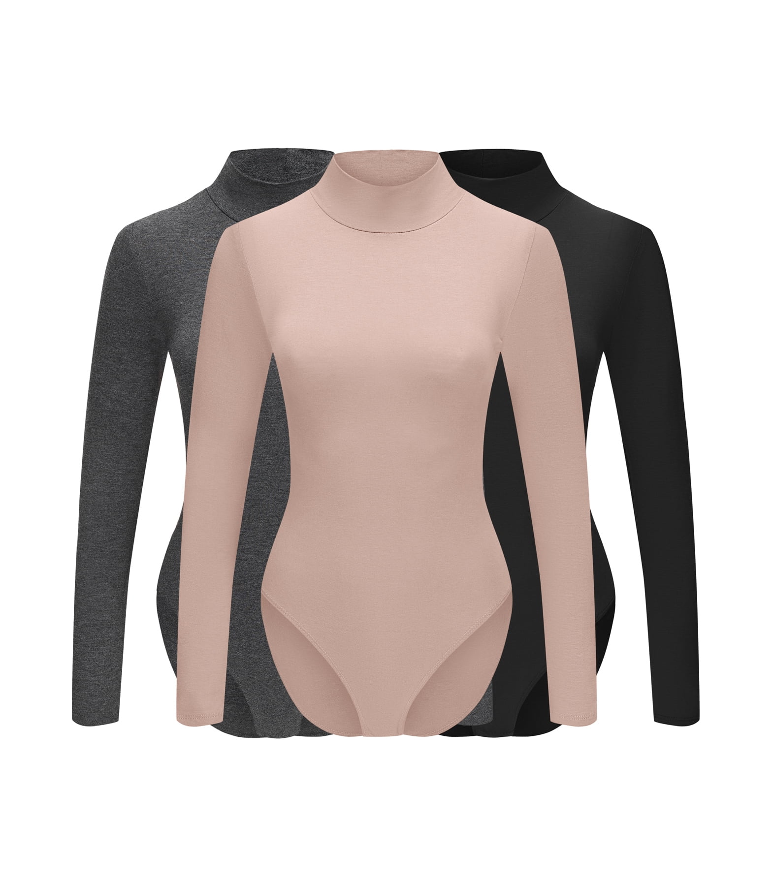 Free to Live 3 Pack Women's Mock Turtleneck Long Sleeves Bodysuits with ...