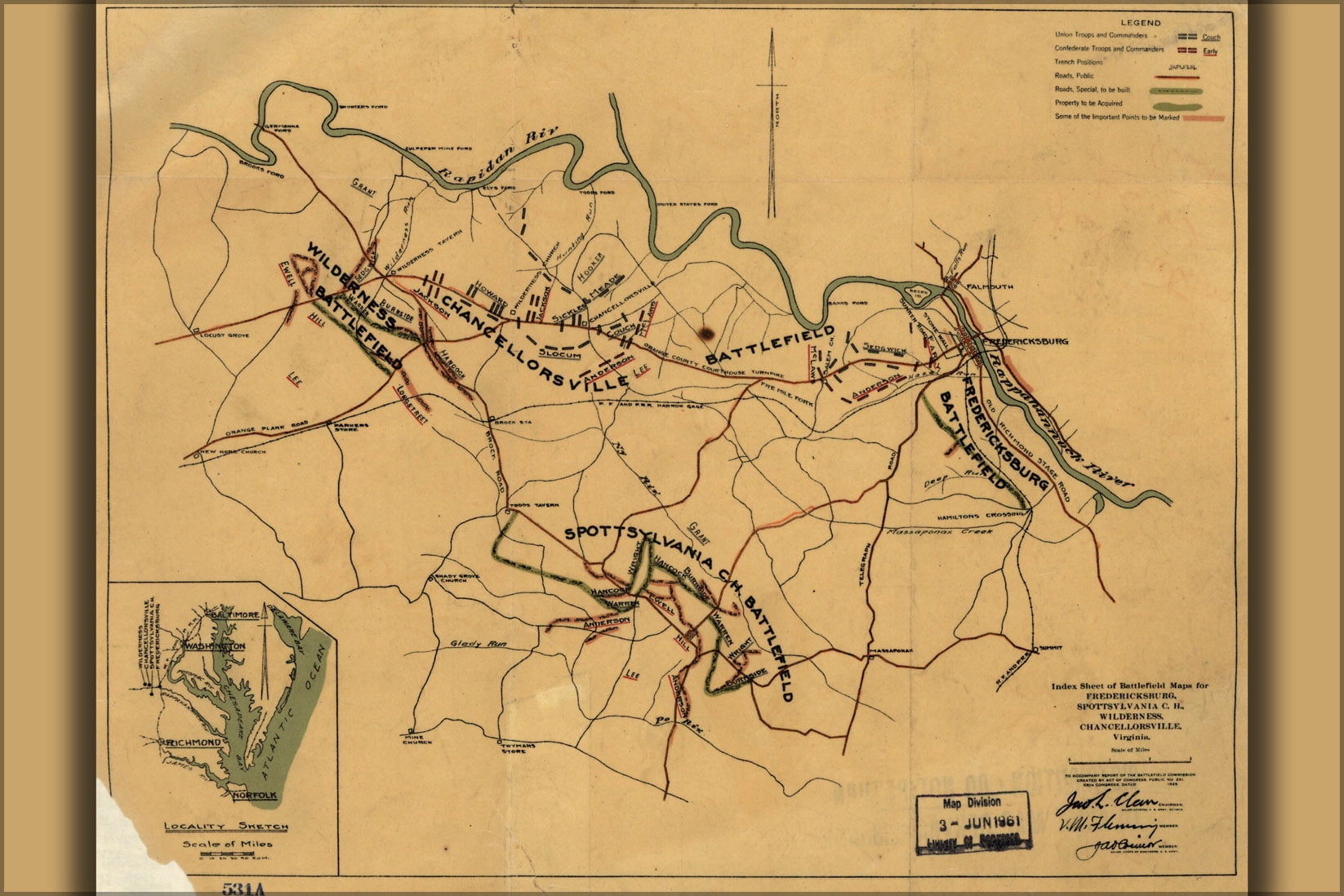 24"x36" Gallery Poster, battle field map Fredericksburg Virginia 1862 ...