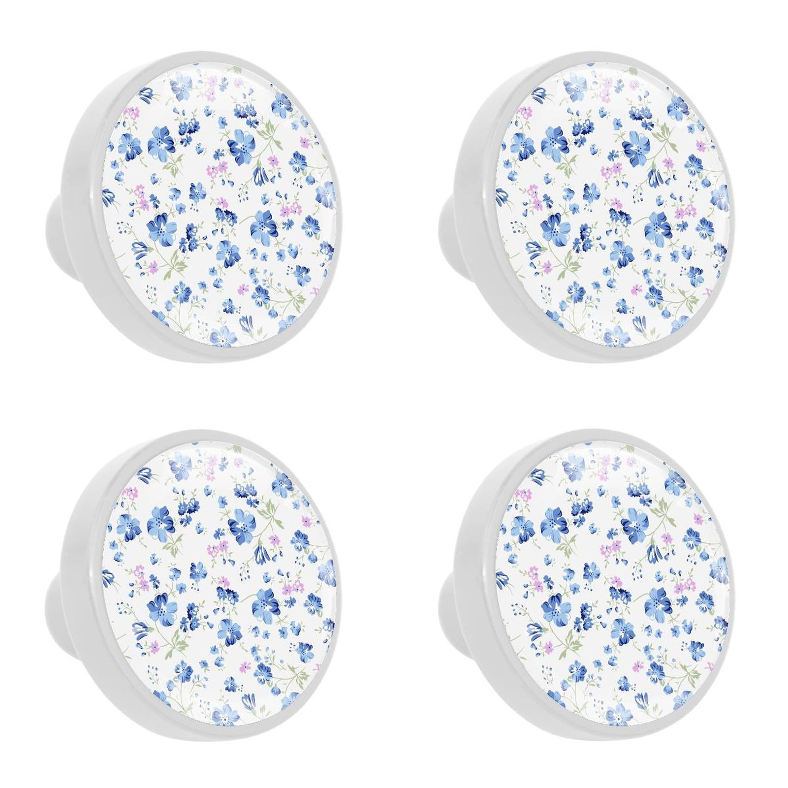 4 Pcs Blue Flowers Knobs for Kitchen Cabinet Cupboard Dresser Bookcase ...