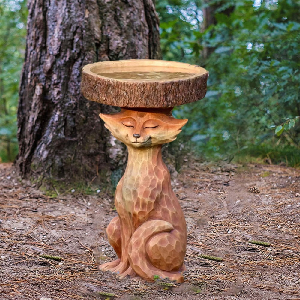 Resin Standing Foxs Birdbath Animal Statue Outdoor Birdfeeder Resin ...