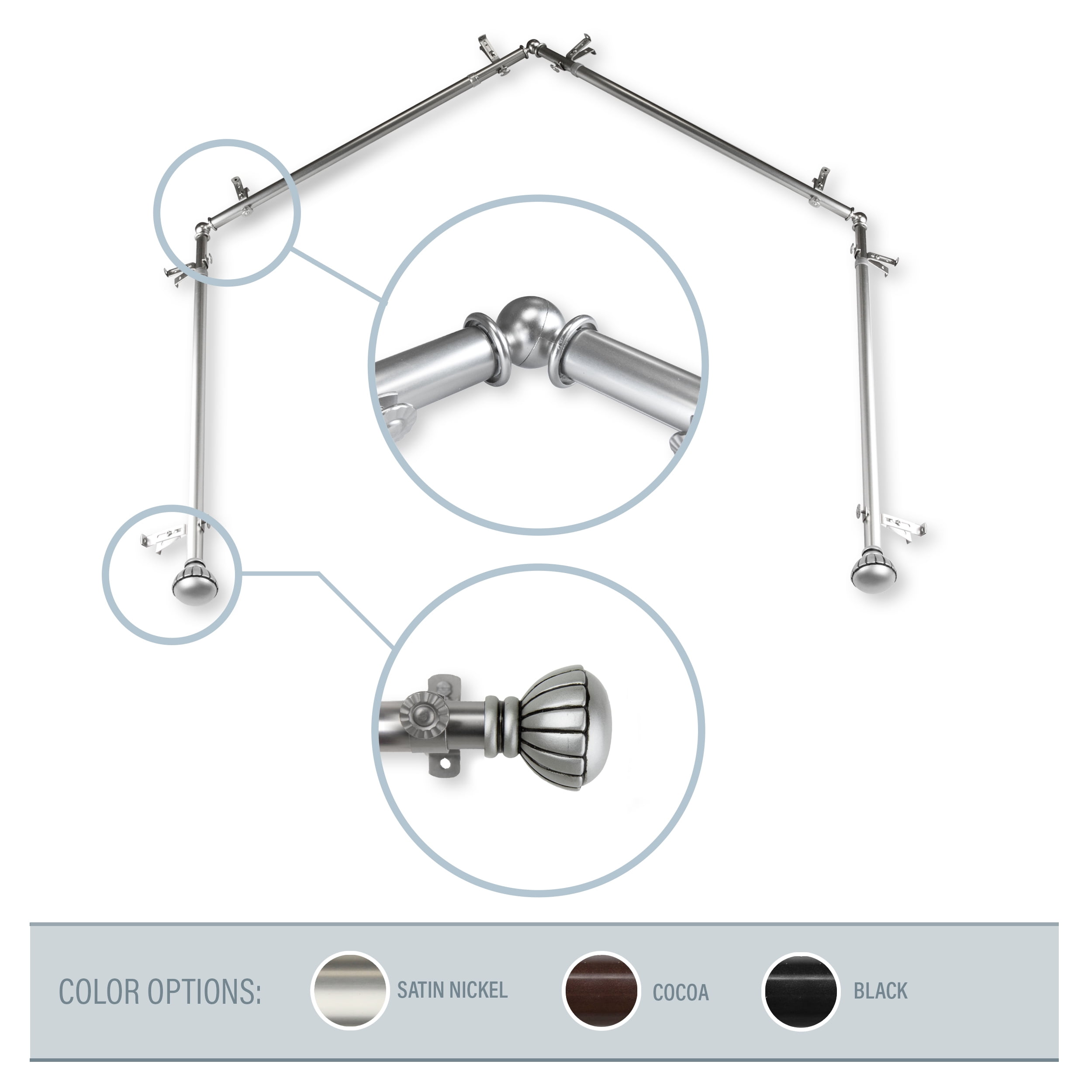 Goblet 13/16" 4-Sided Bay Window Curtain Rod - Satin Nickel - Walmart.com