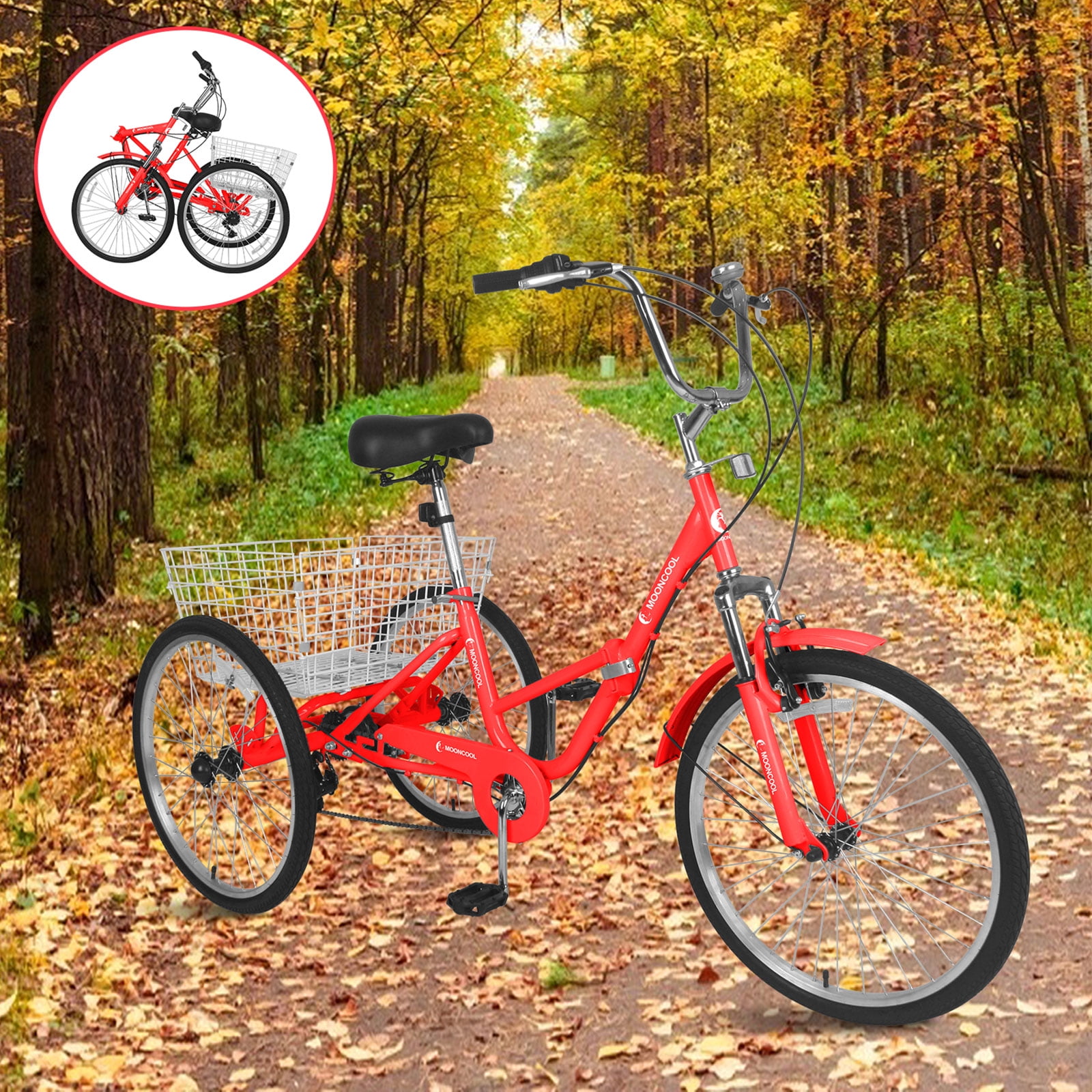 MOPHOTO Folding Tricycle 7-Speed Adult Tricycle, 24 inch Foldable 3 ...