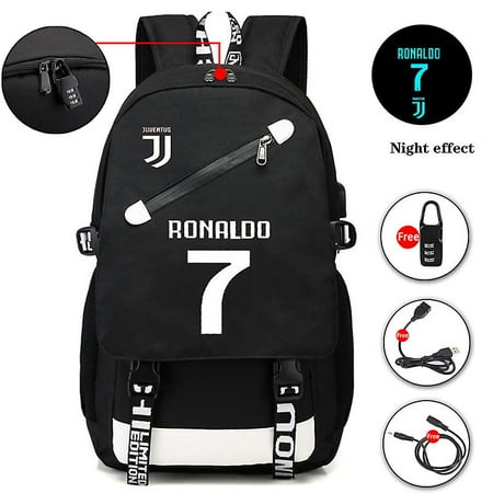Luminous Ronaldo Usb Backpack School Bag For Boys Teenage Football Back ...