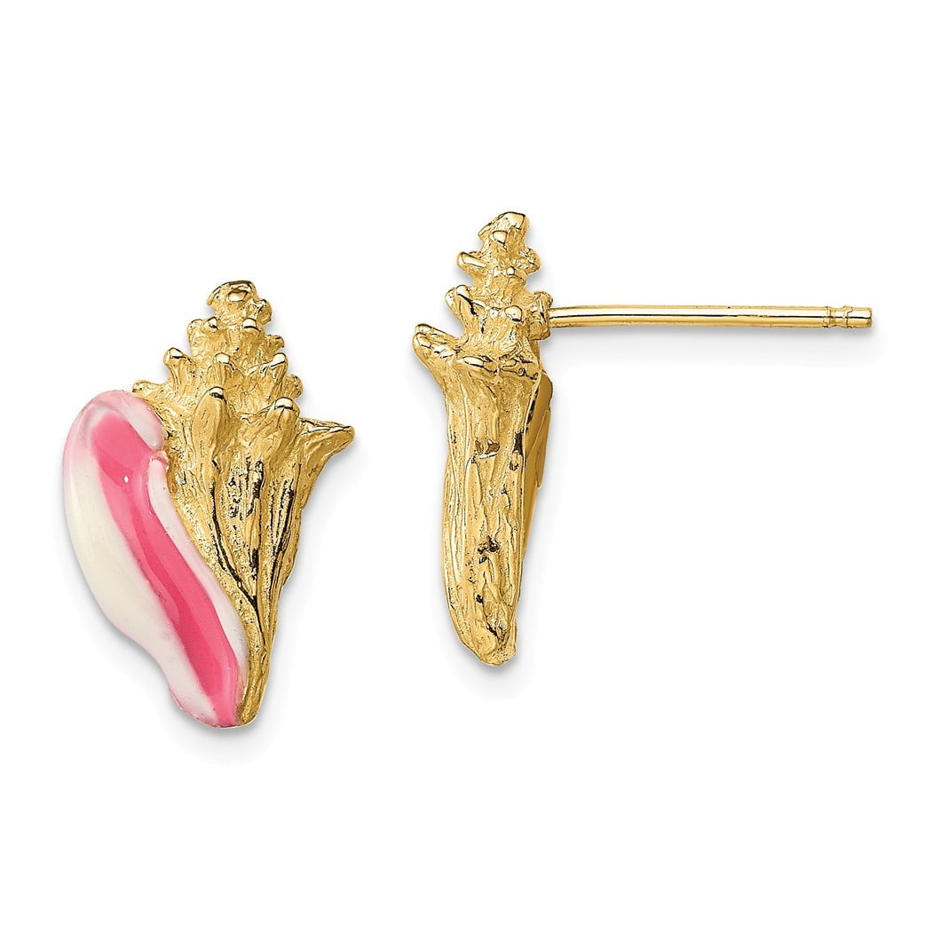 JewelryWeb - 14k Gold Enamel Conch Shell Post Earrings Pink and White ...