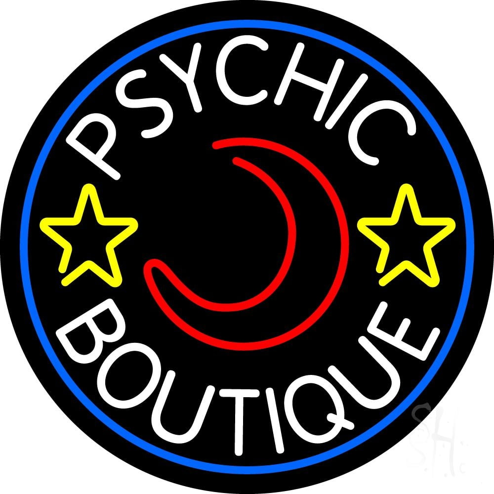 White Psychic Boutique Blue Border LED Neon Sign 26" Tall x 26" Wide ...