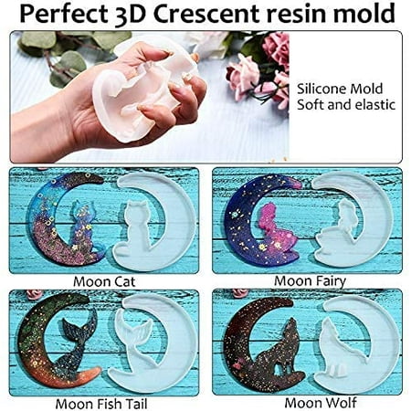 4 Pieces Crescents Moon Mold Epoxy Resin Mold Silicone Epoxy Casting ...