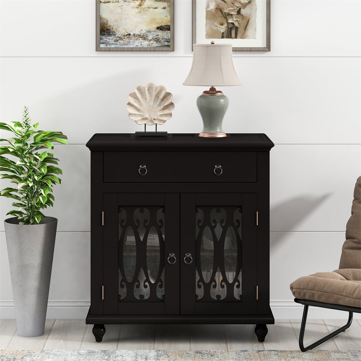 31.5" Wood Accent Buffet Sideboard Storage Cabinet with Drawer and ...