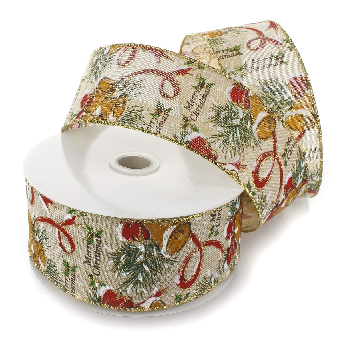 Ribbon Traditions Christmas Bells Burlap Wired Ribbon 2 1/2" by 25 ...