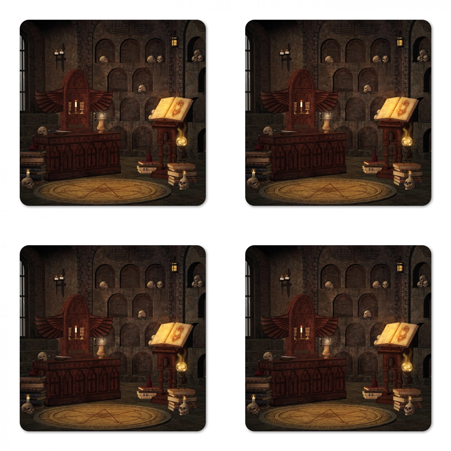 Gothic Coaster Set of 4, Chamber of Secret Rite with Skulls on the Wall ...