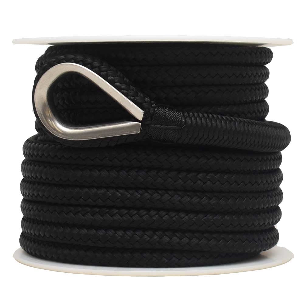SeaGrace Boat Anchor Line | Double Braided 3/8 Inch x 50 FT Black ...