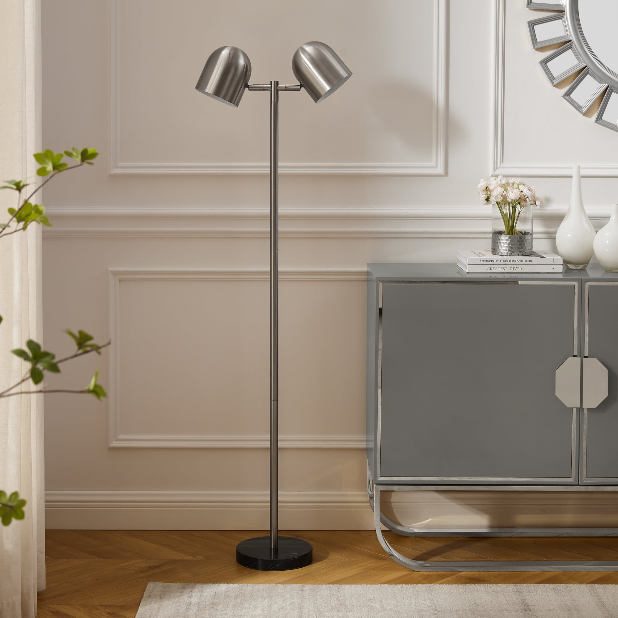 Inspired Home Haisley Floor Lamp, 2 Lights, Stainless Steel - Walmart.com