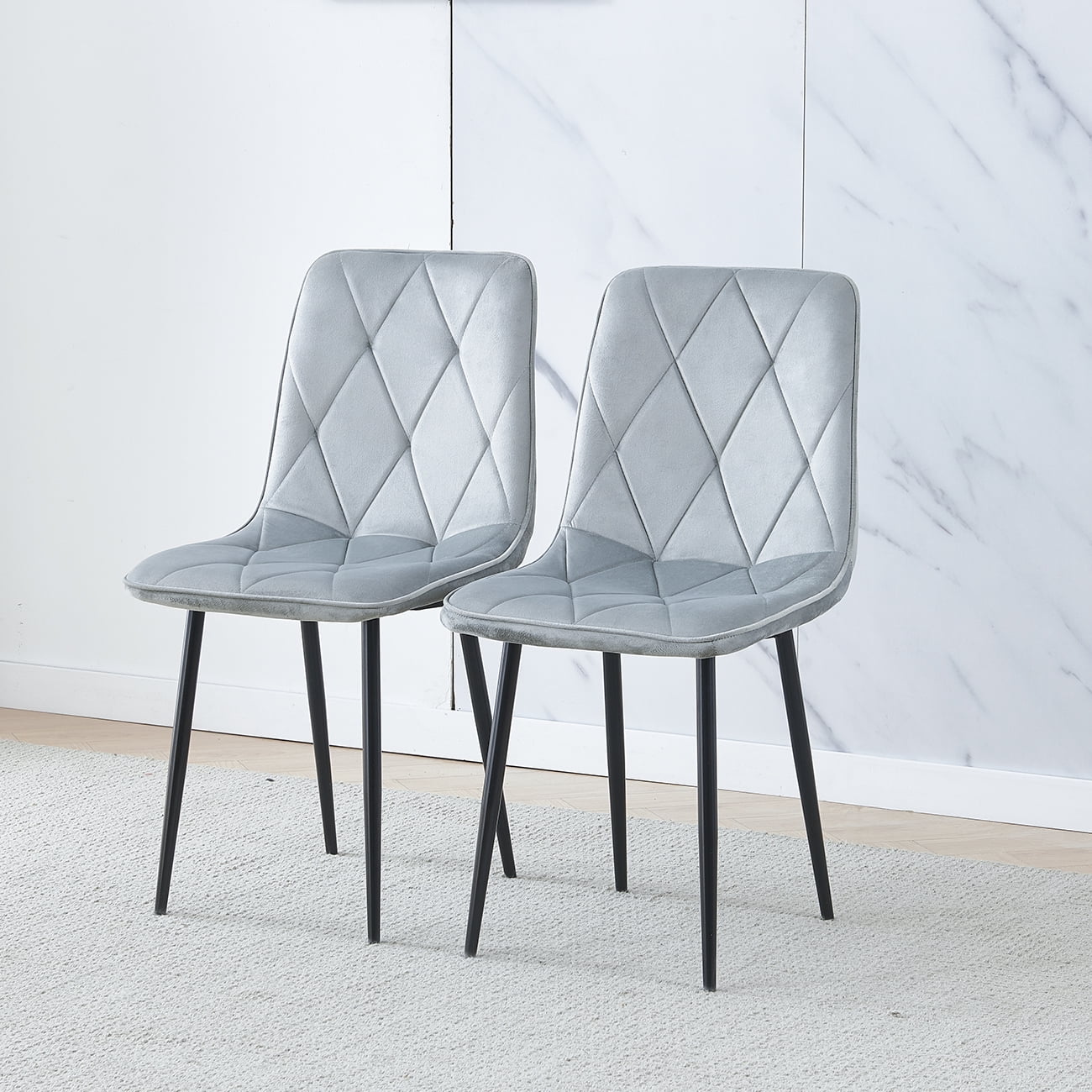 Set of 2 Modern Dining Room Chairs Velvet Fabric Upholstered Kitchen ...