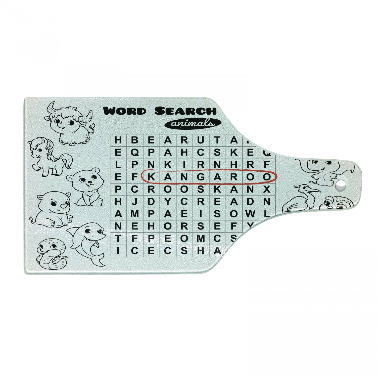 Word Search Puzzle Cutting Board, Black and White Game Sheet Design ...