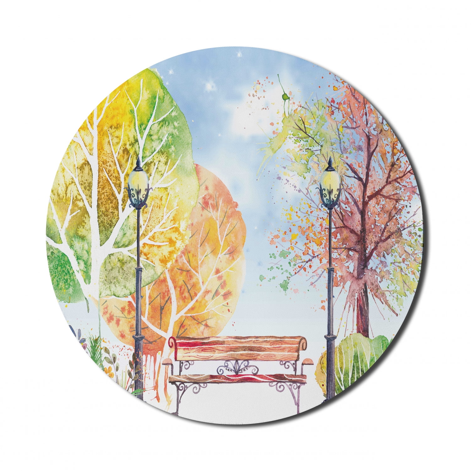 Landscape Mouse Pad for Computers, Hand Drawn Watercolor Autumn Park ...