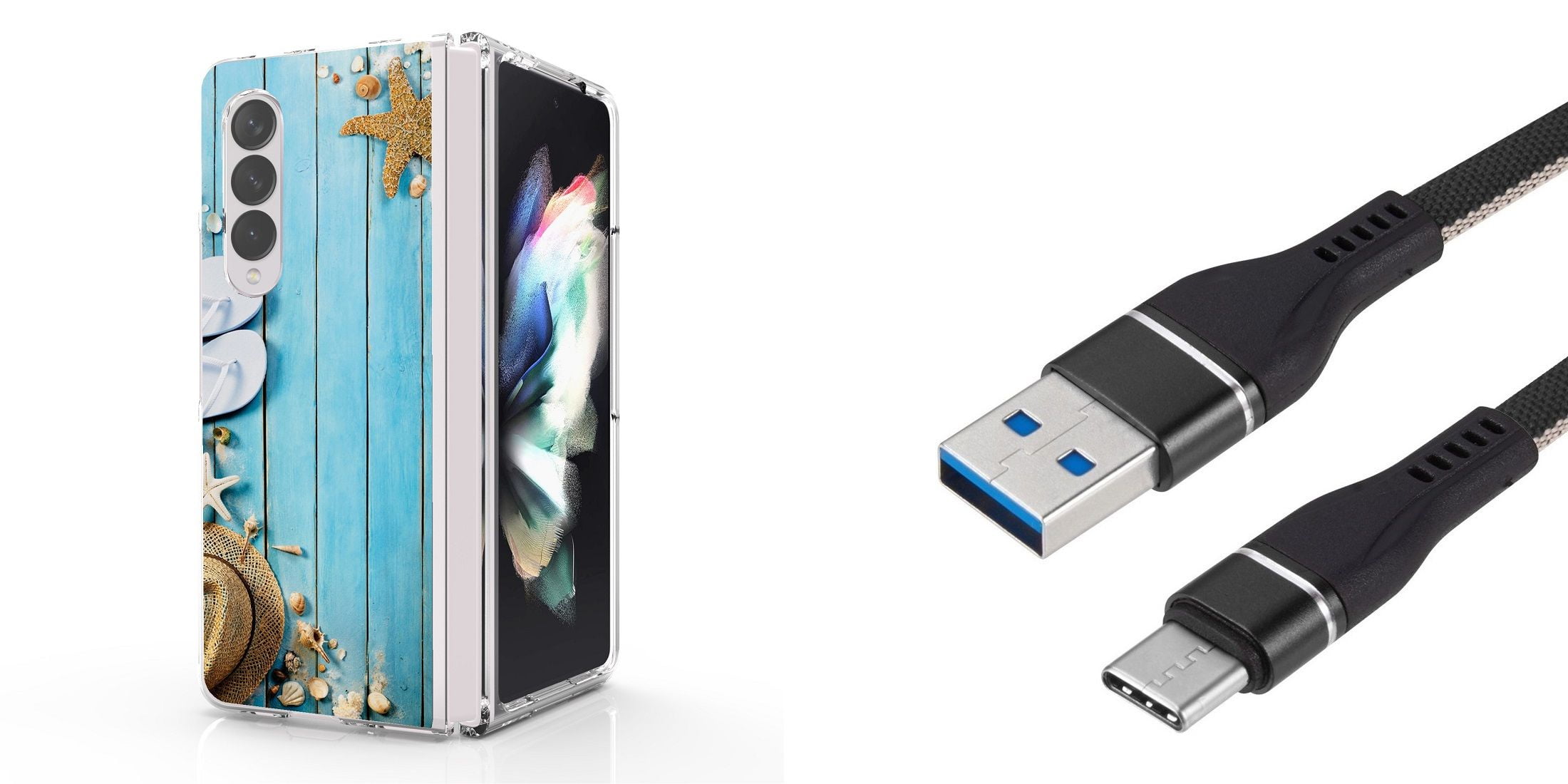 Accessory Bundle for Galaxy Z Fold 4: Slim Snap-On Case (Blue Sea ...