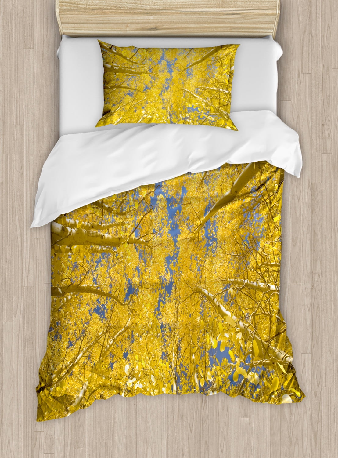 Yellow and Blue Duvet Cover Set Twin Size, Looking Skyward amongst the ...