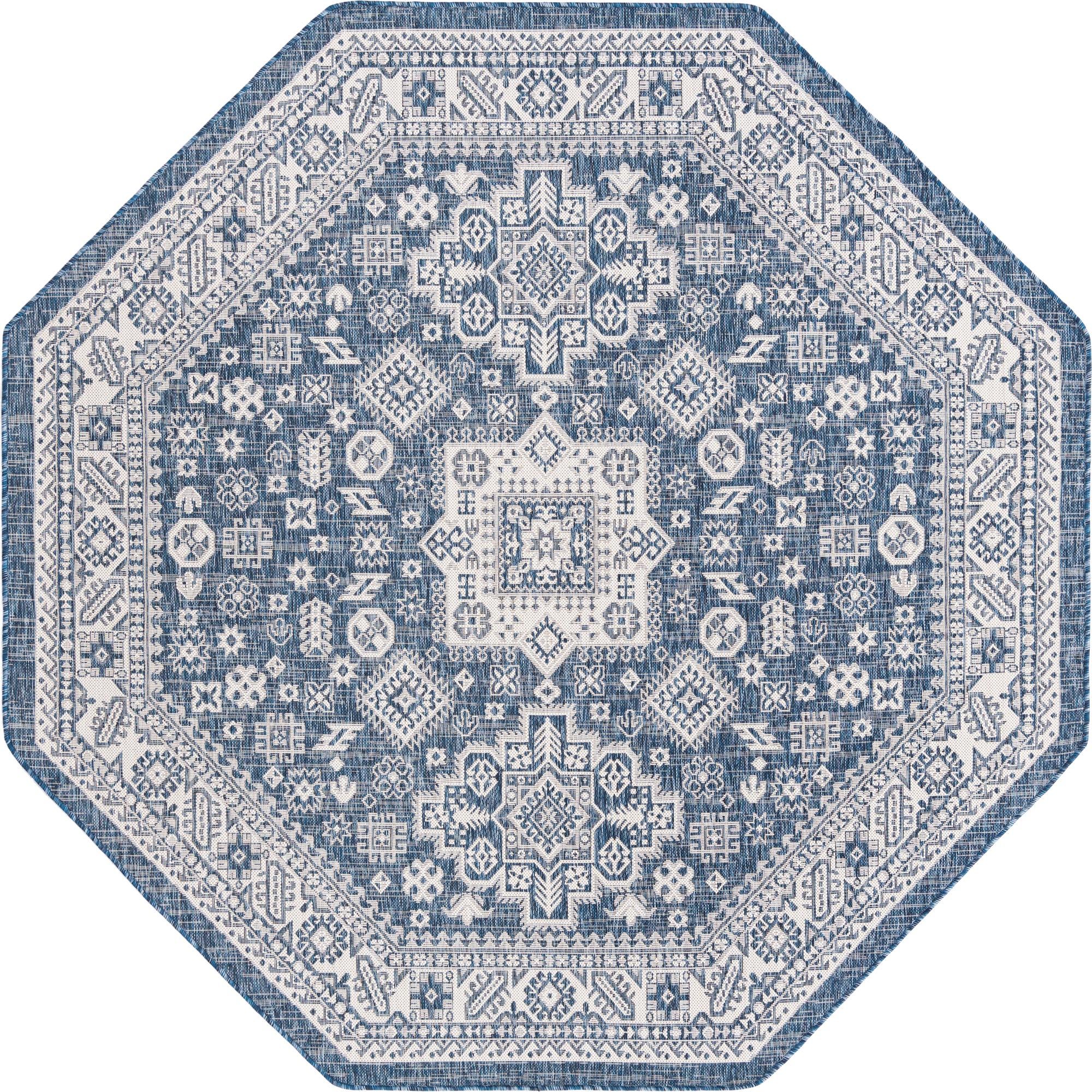 Rugs.com Outdoor Aztec Collection Rug – 8 Ft Octagon Blue Flatweave Rug ...
