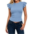 ClodeEU Women's Crew Neck Ruffle Cap Sleeve T-Shirt,Fitted Ribbed Knit ...
