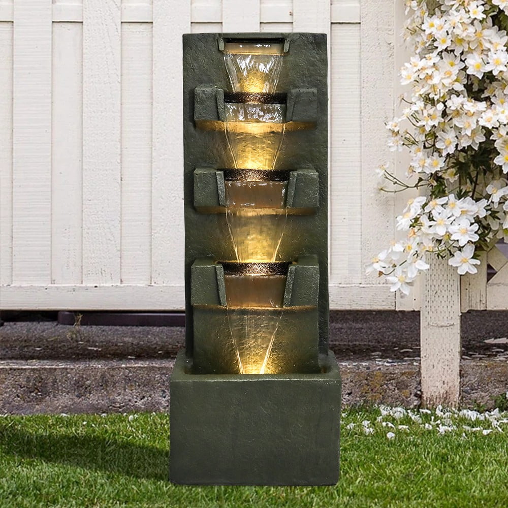 Water Fall Fountains Indoor 5-Tier Outdoor Water Fountain W/LED Lights ...