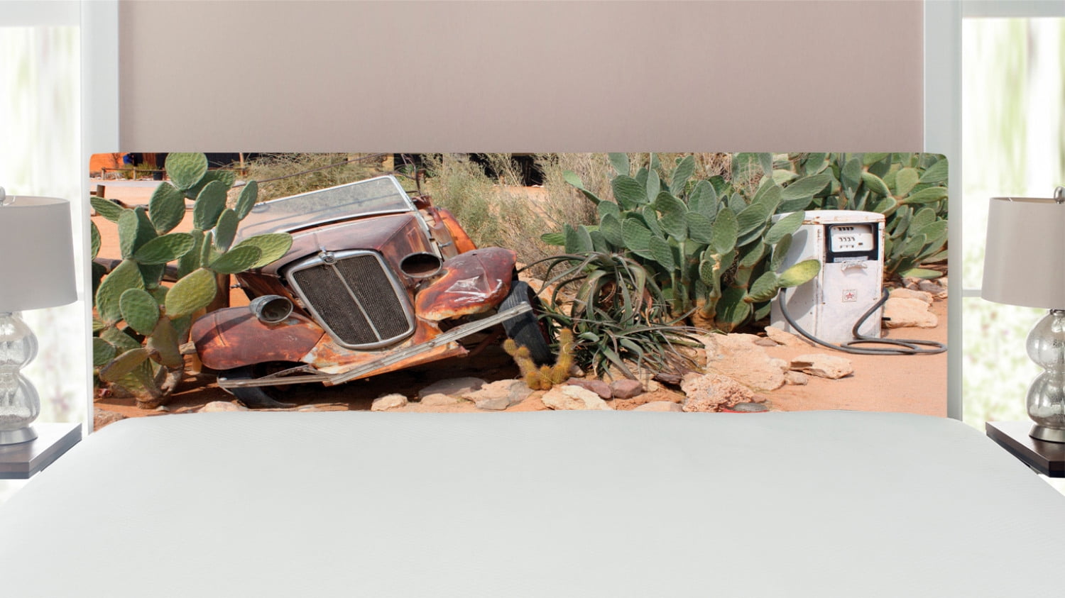 Vintage Car Headboard, Old Broken Car and Desert Plants Gasoline ...
