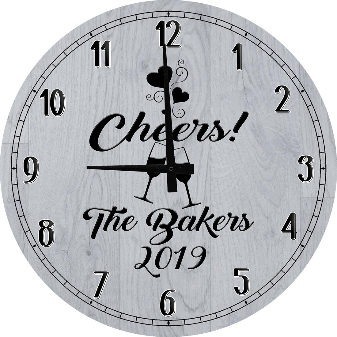 Wood Wall Clock 12 Inch Wedding Guestbook Cheers Round Small Battery ...