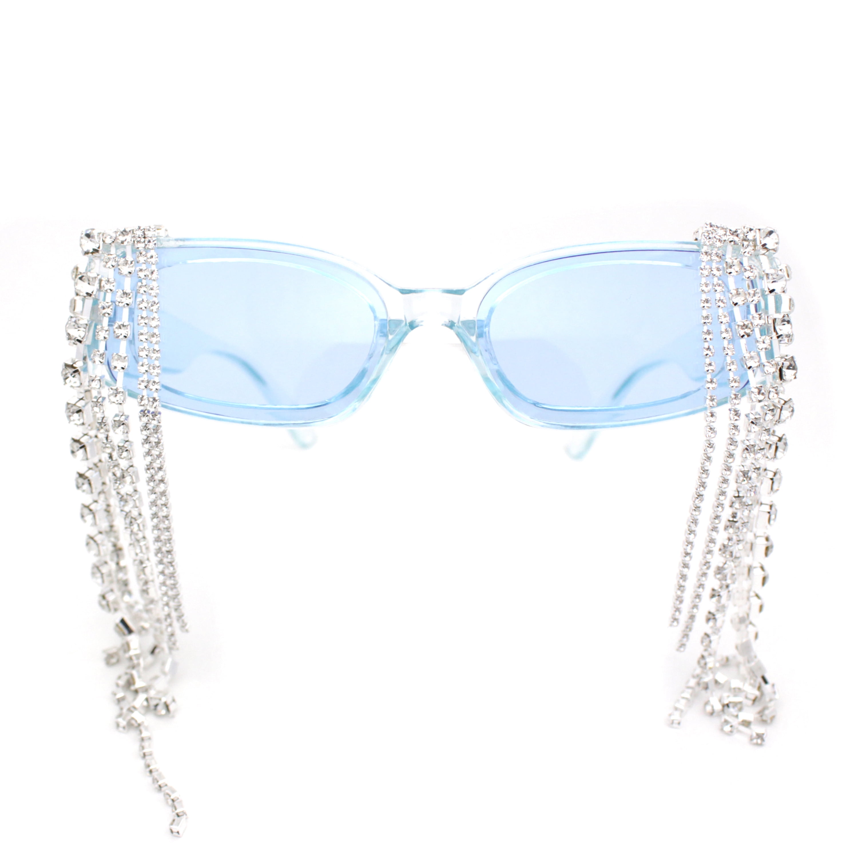 Heavy Dripping Rhinestone Tassel Bling Luxury Rectangle Sunglasses Blue ...