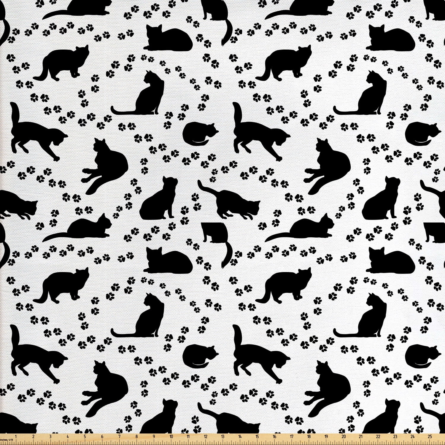Cat Sofa Upholstery Fabric by the Yard, Cat Silhouette and Animal ...