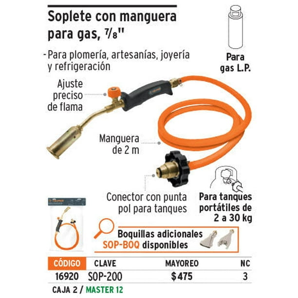 Soplete con manguera para gas, 200 PSI Truper Soplete con manguera para ...