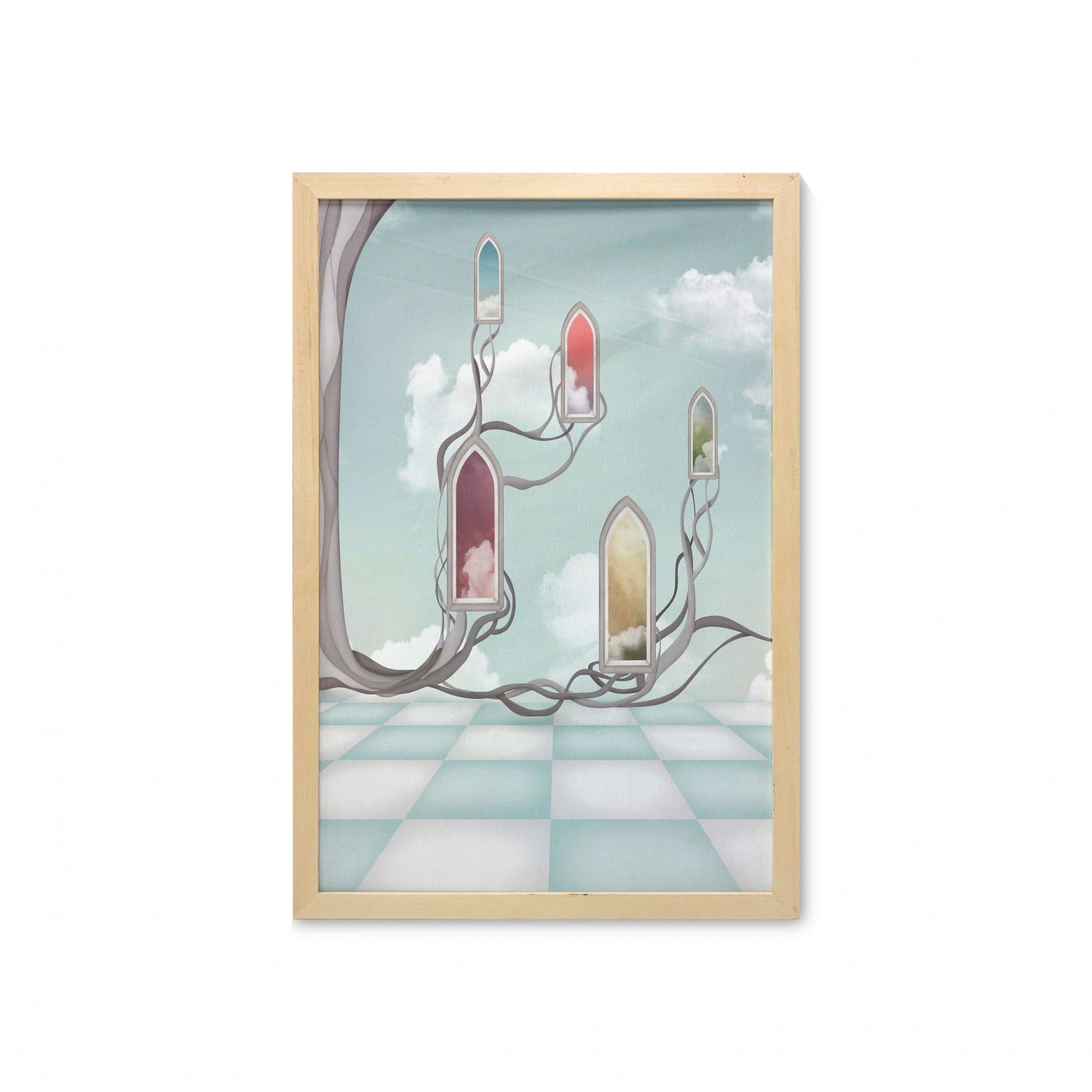 Magic Wall Art with Frame, Colored Mirrors over Tree Branch Clouds ...