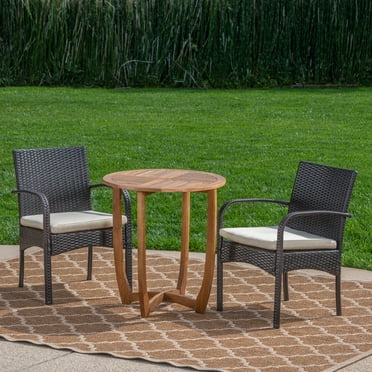 Noble House Hayden 3-Piece Outdoor Wicker/Fabric Bistro Set in ...