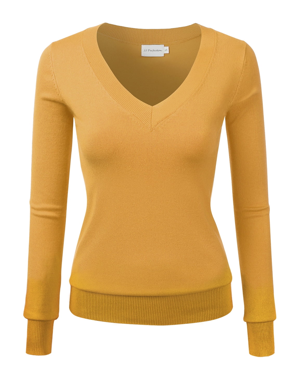 JJ Perfection Women's Long Sleeve V-Neck Pullover Sweater with Plus ...