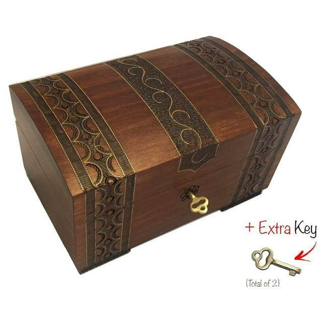 Handmade Wood Chest w/ Lock and Key Linden Wood Jewelry Keepsake Box ...