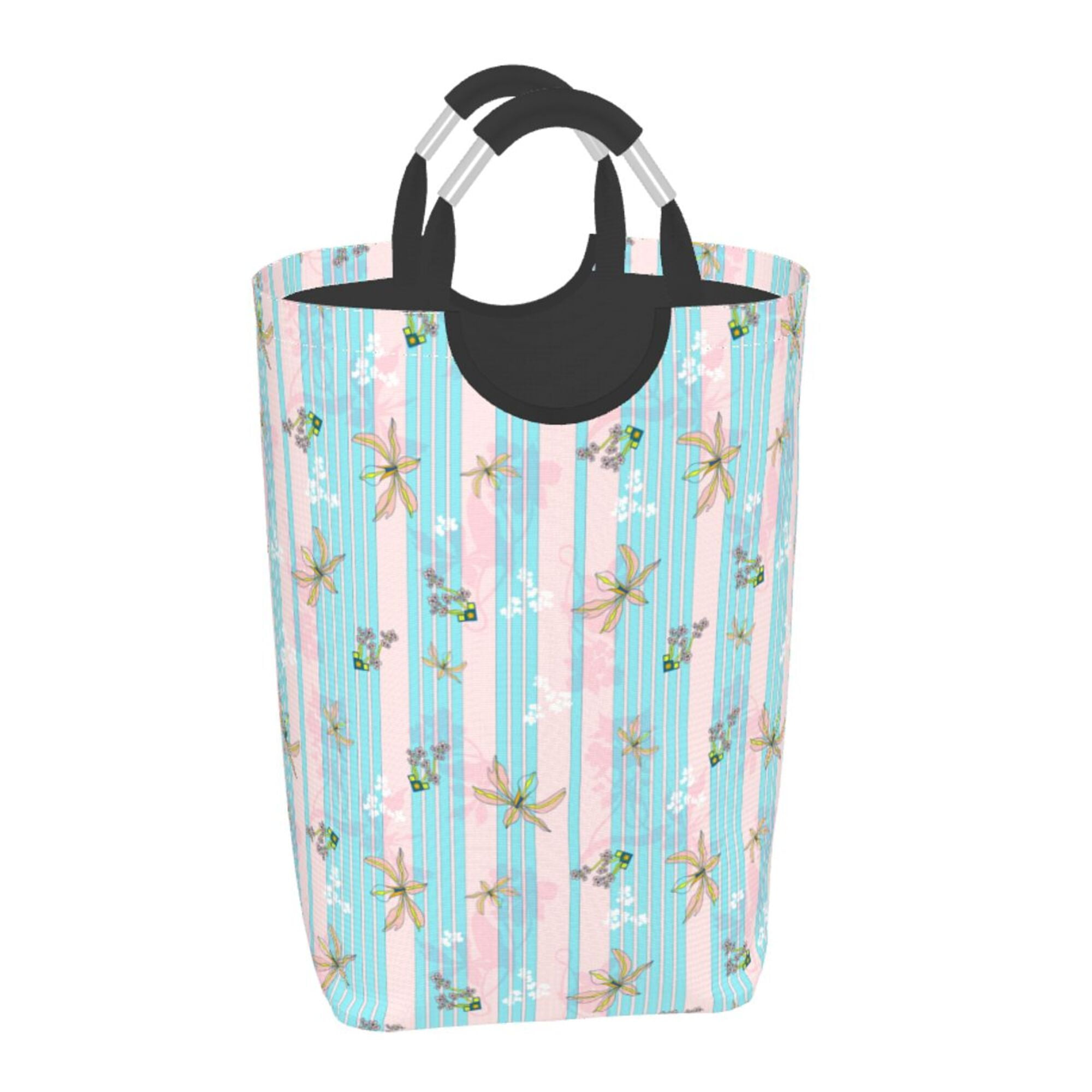 Waterproof Collapsible Laundry Hamper, Blue Stripes Flower Aluminum ...