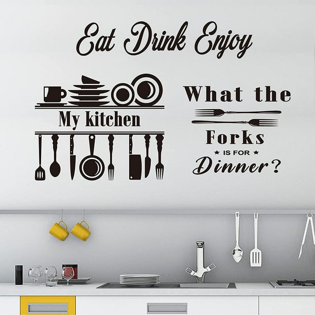 3 Pieces Kitchen Quotes Wall Decal Dining Room Wall Stickers Vinyl Wall ...