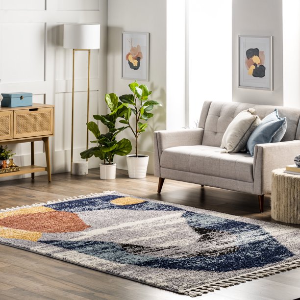 nuLOOM Hilary Shaggy Abstract Tassel Area Rug, 7' 10" x 11', Blue ...