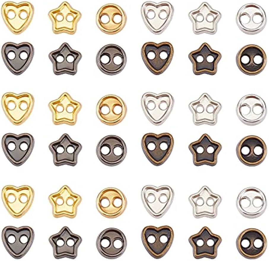 240Pcs 4 Colors Mini Metal Buttons 4mm Heart Star Round Alloy Buttons ...