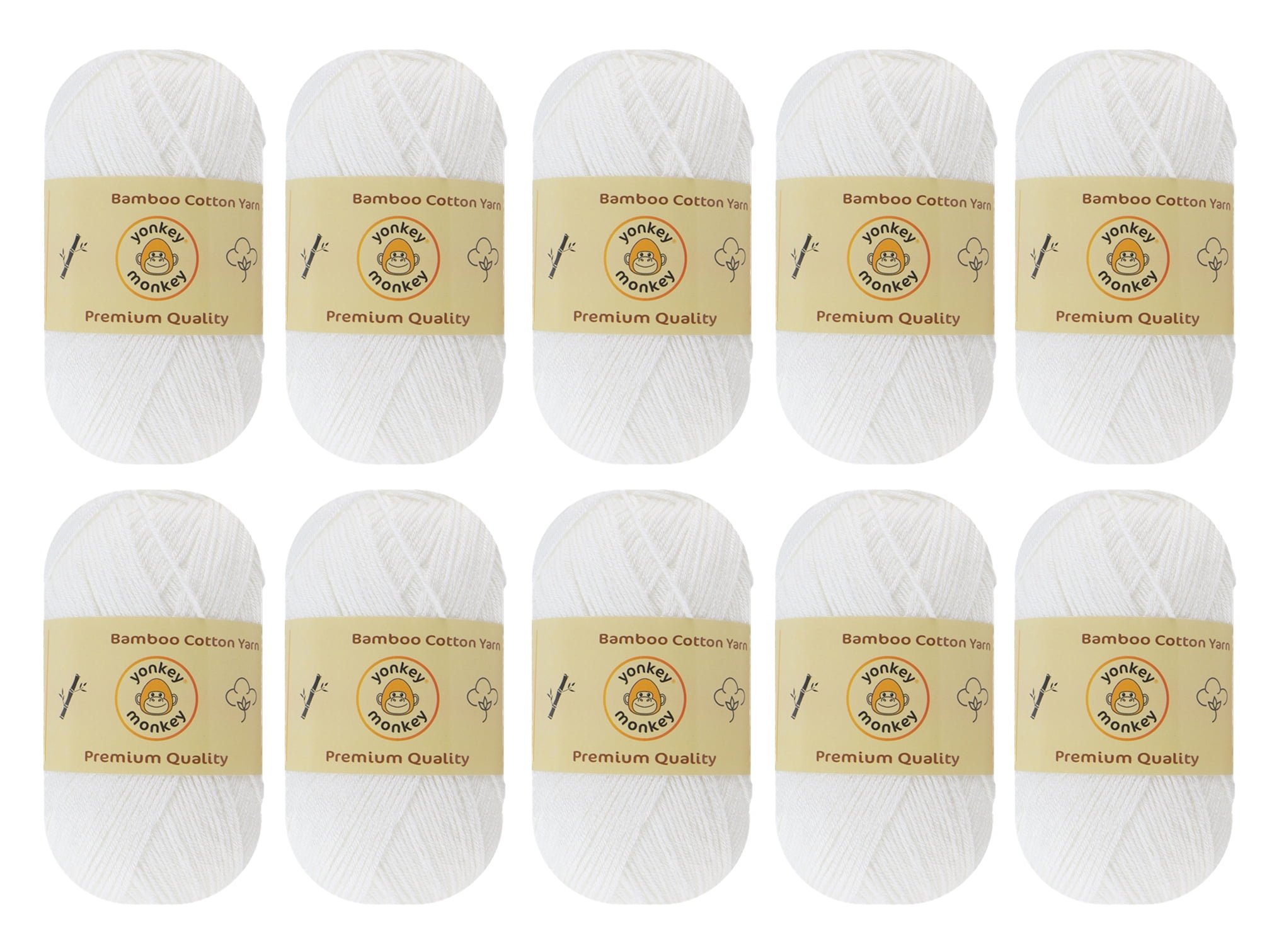 10-Pack Yonkey Monkey Skein Tencel Yarn - 70% Bamboo, 30% Cotton (White ...