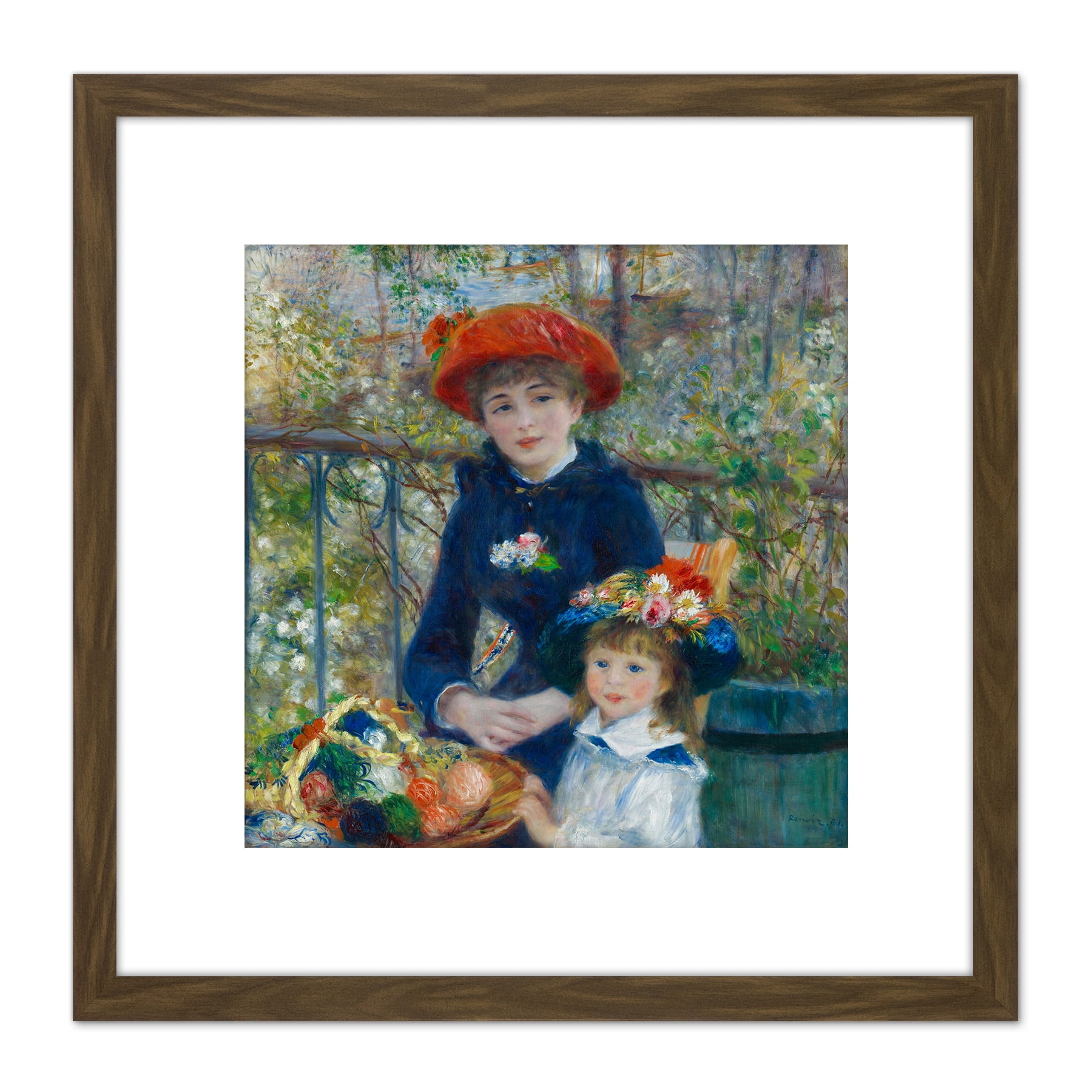Renoir Two Sisters On The Terrace 8X8 Inch Square Wooden Framed Wall ...