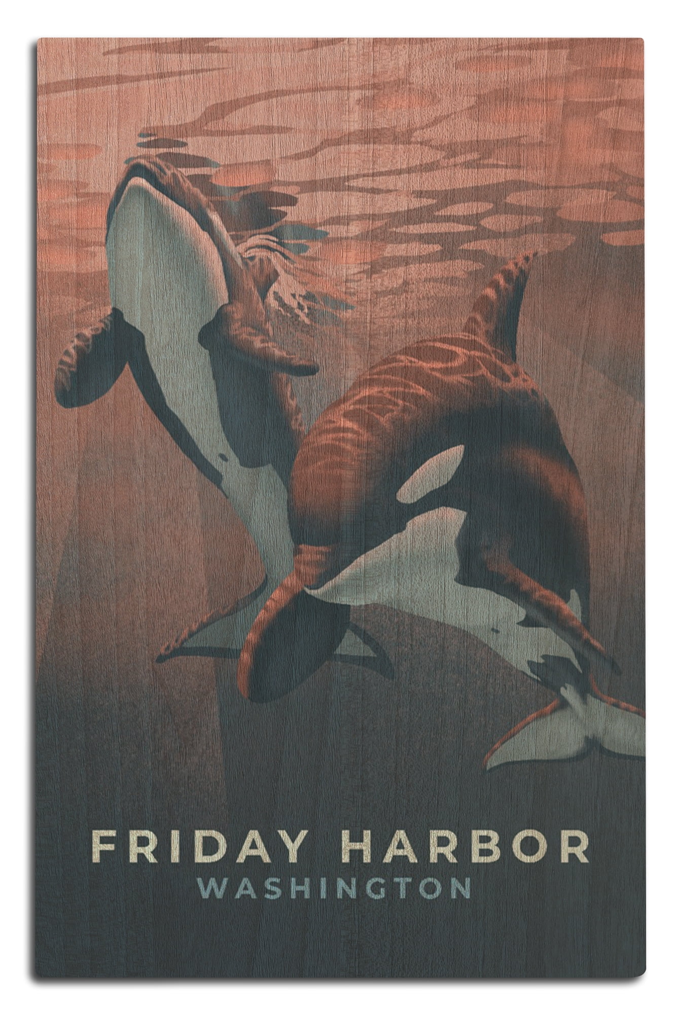 Friday Harbor, Washington, Orca, Lithograph Birch Wood Wall Sign (12x18 ...