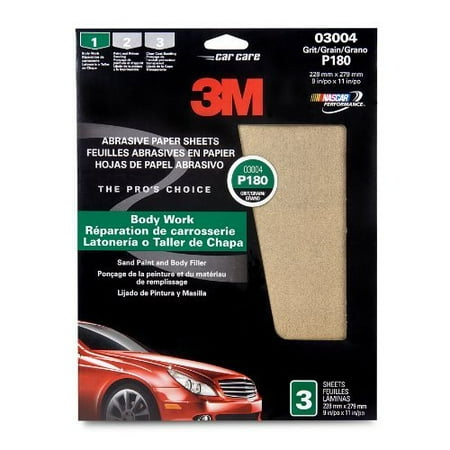 3M Aluminum Oxide Automotive Sandpaper 180 Grit 9 x 11, 3 Sheet Pack ...