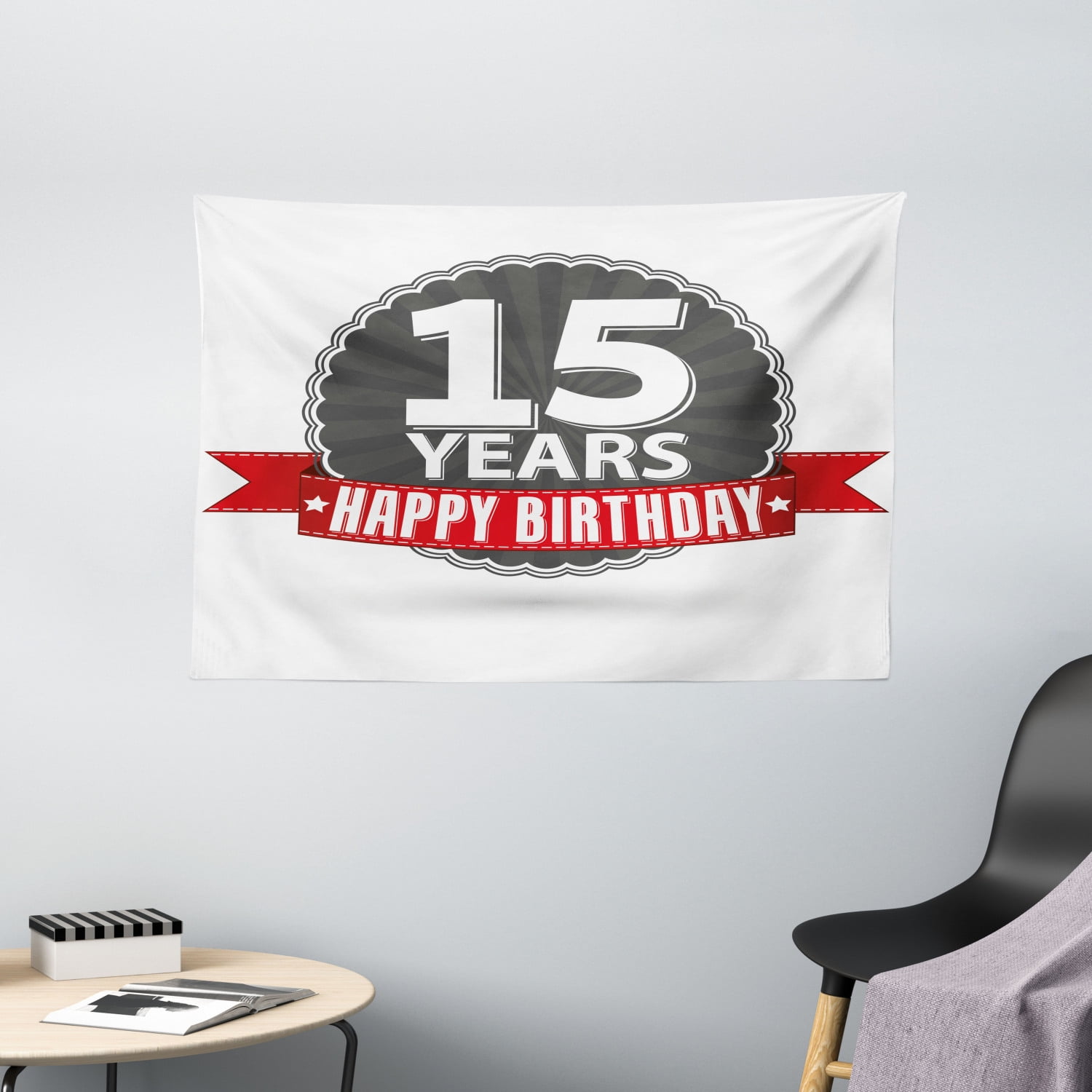 15th Birthday Decorations Tapestry, Fifteen Years Emblem and ...