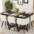 7-PC Dining Table Set for 6, Modern Rectangular Table Black Wood Grain ...