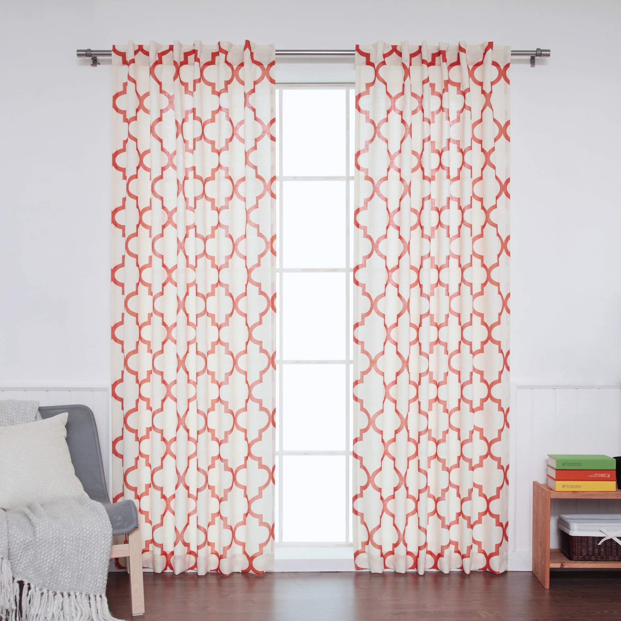 Quality Home Slub Faux Linen Reverse Moroccan Curtains - Cardinal.Red ...