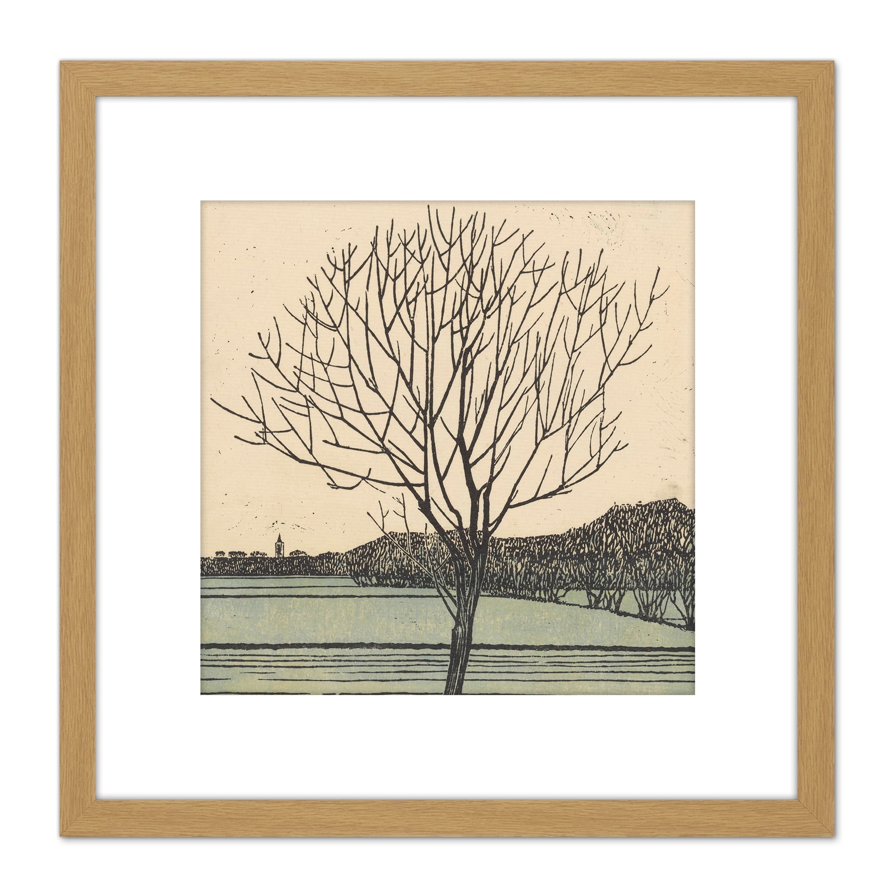 Julie De Graag Kale Boom Lone Tree Field Woodcut 8X8 Inch Square Wooden ...