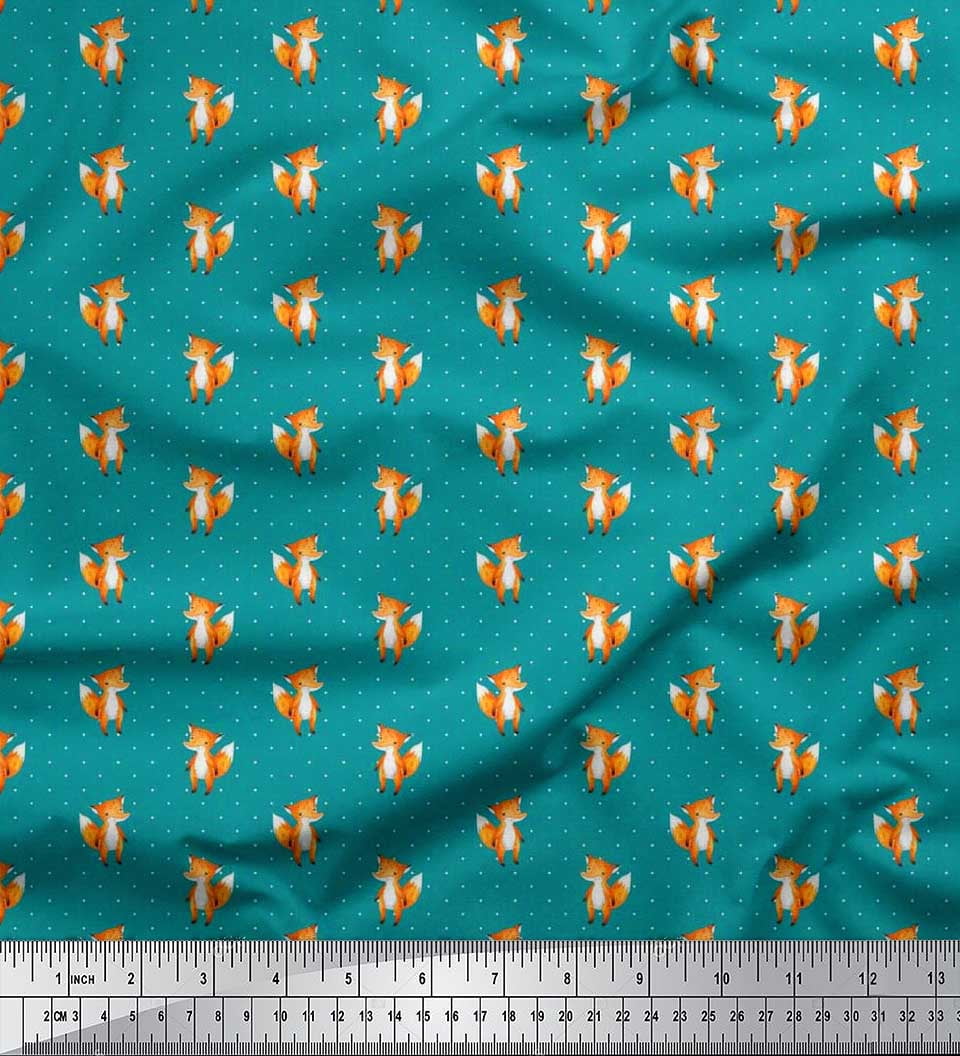 Soimoi Modal Satin Fabric Dot & Fox Cartoon Fabric Prints By Yard 42 ...