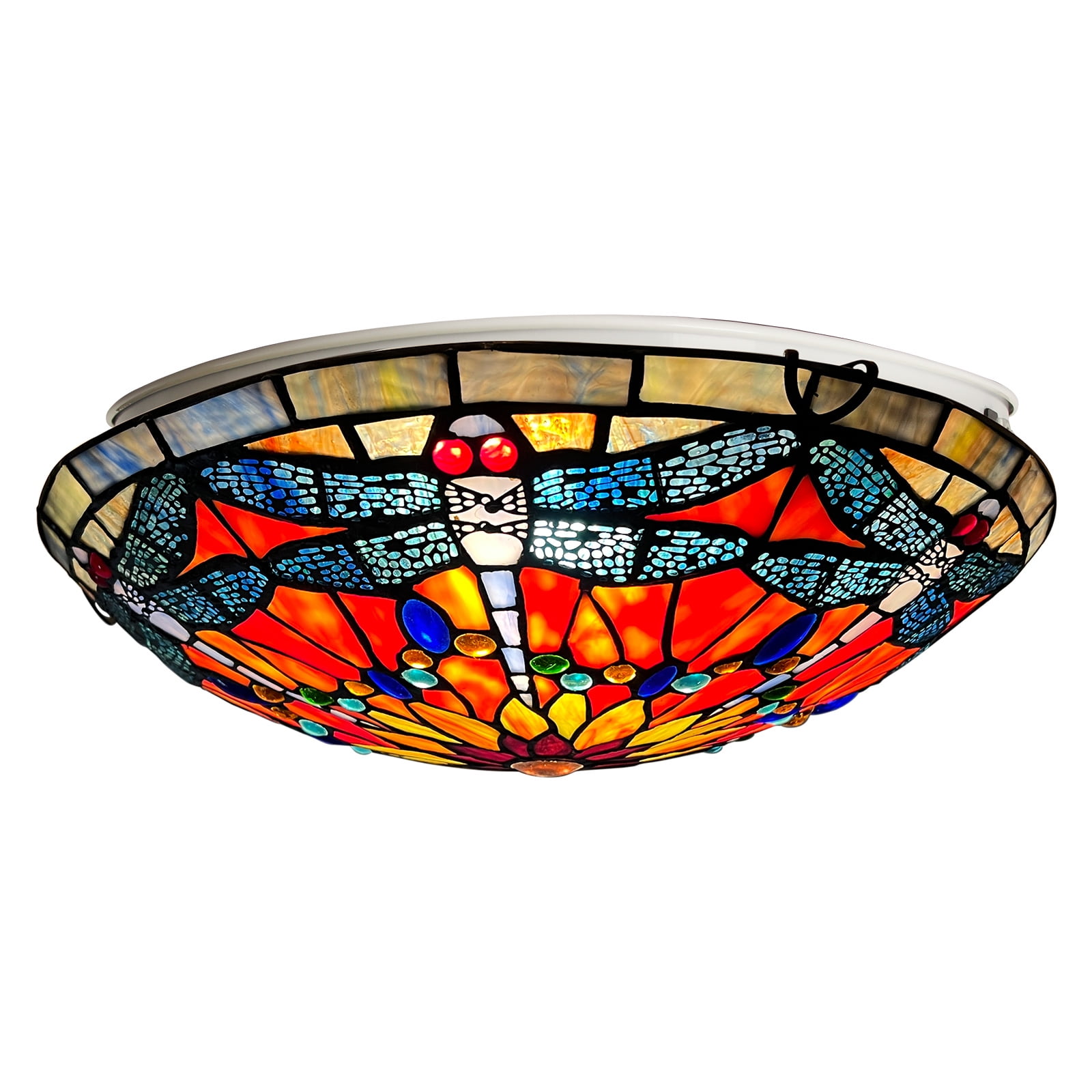 Vinplus Tiffany 3 Light Flush Mount Ceiling Light 16" White Finish with ...