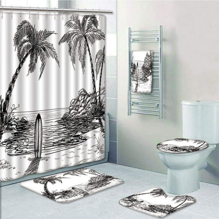 EREHome Surf Seascape with Coconut Tree Surfboard on the Sand Summer ...