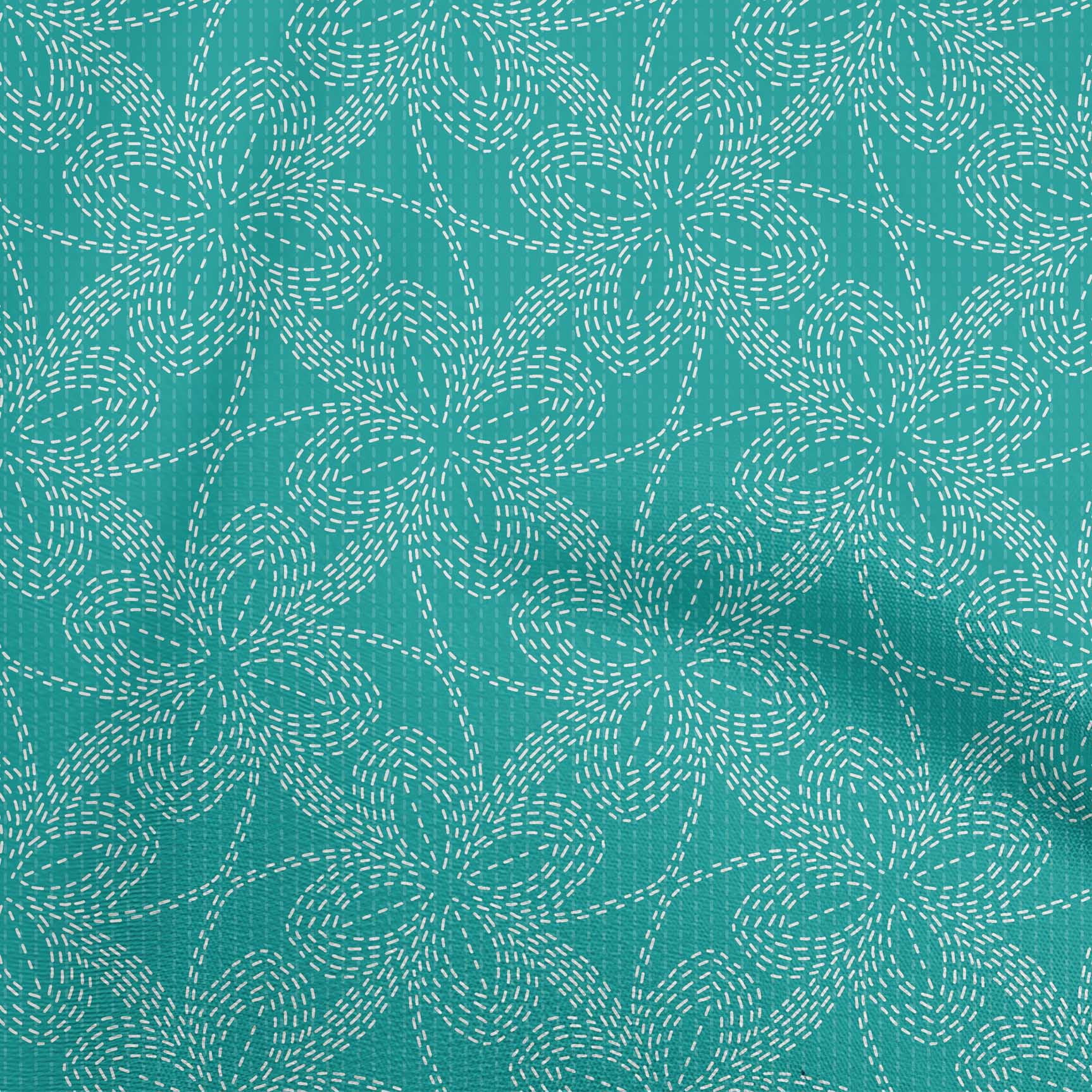 oneOone Cotton Jersey Turquoise Green Fabric Running Stitch Floral Diy ...